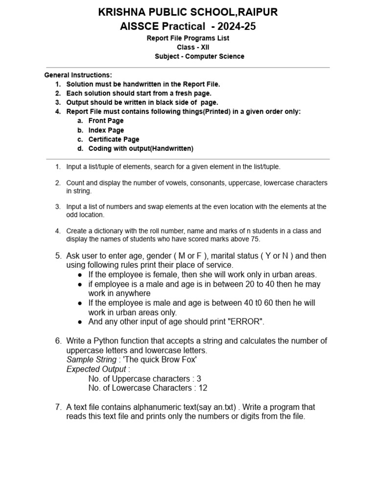 AISSCE Class XII Computer Science Practical | PDF | Databases ...