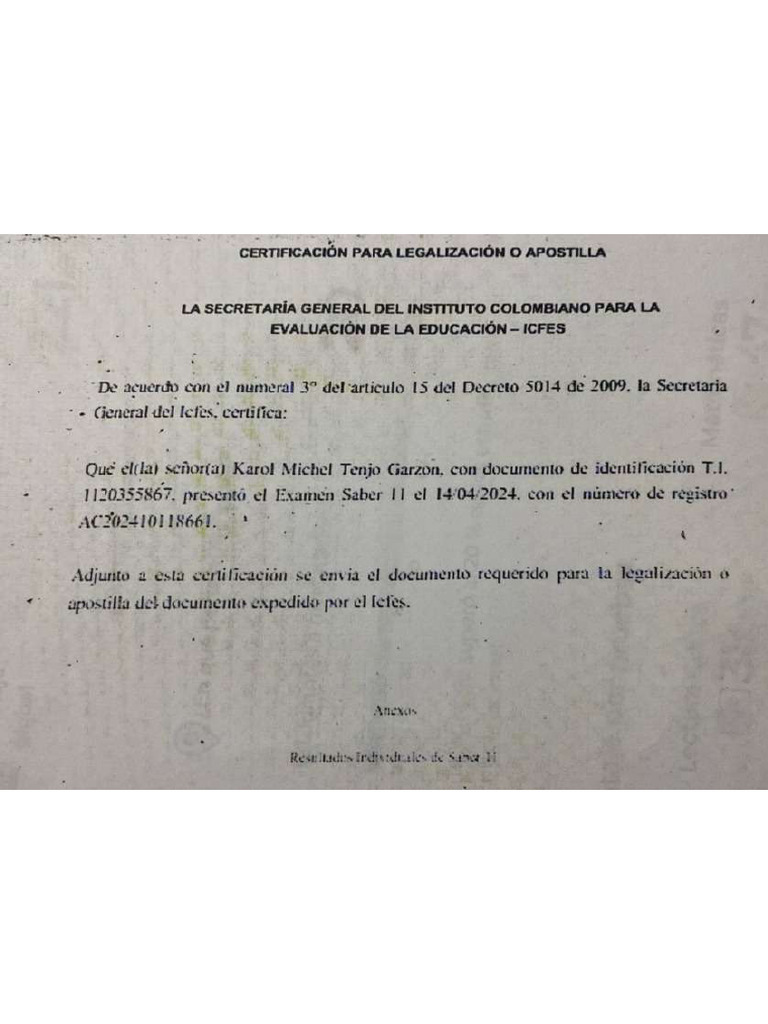 CERTIFICADO LEGIBLE DEL ICFES (2) | PDF