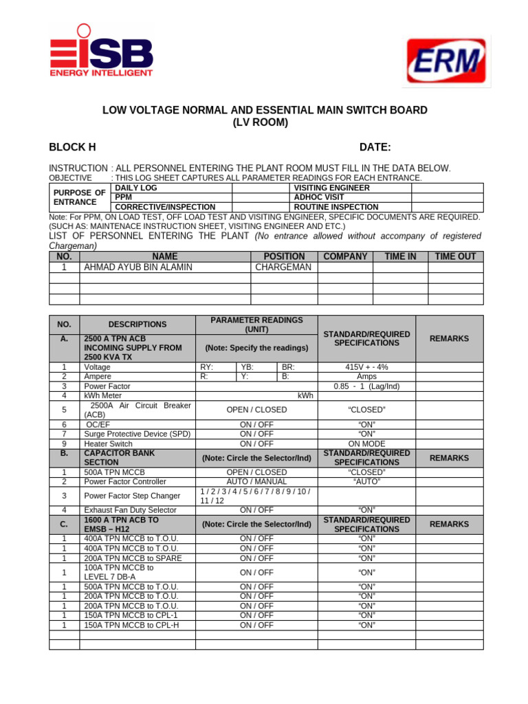 LV Panel MSB 1 Checklist | PDF | Equipment | Electronics