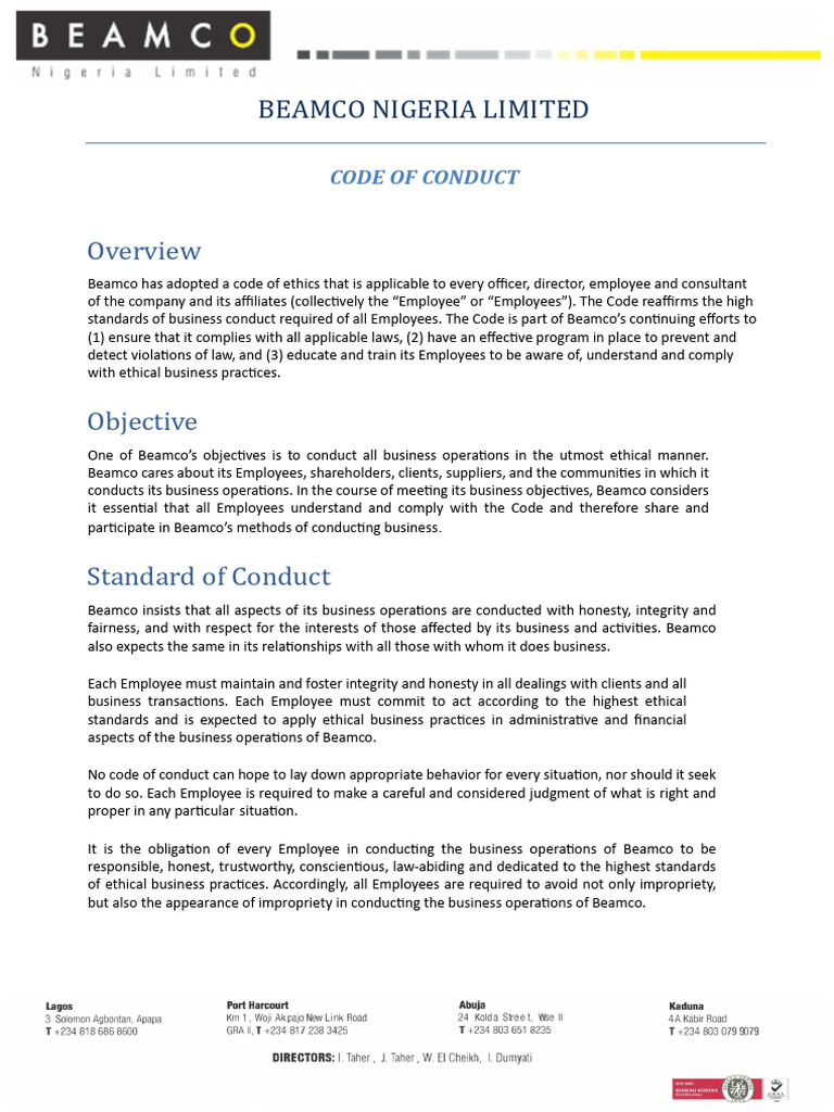 7.4 & 7.5 Beamco Code of Conduct | PDF | Business Ethics | Audit