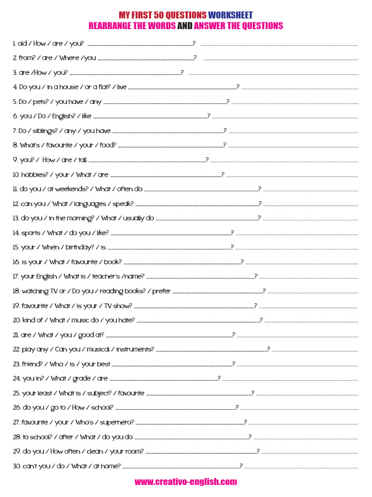 50 Essential Questions Worksheet | PDF