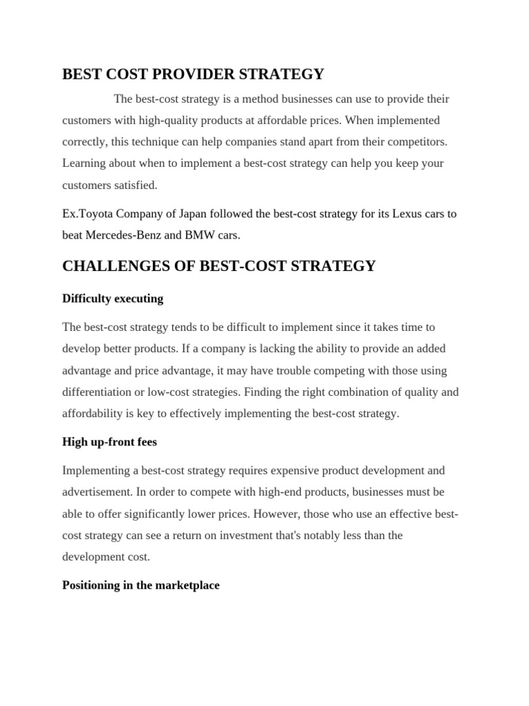 Best Cost Provider Strategy | PDF | Marketing | Market (Economics)