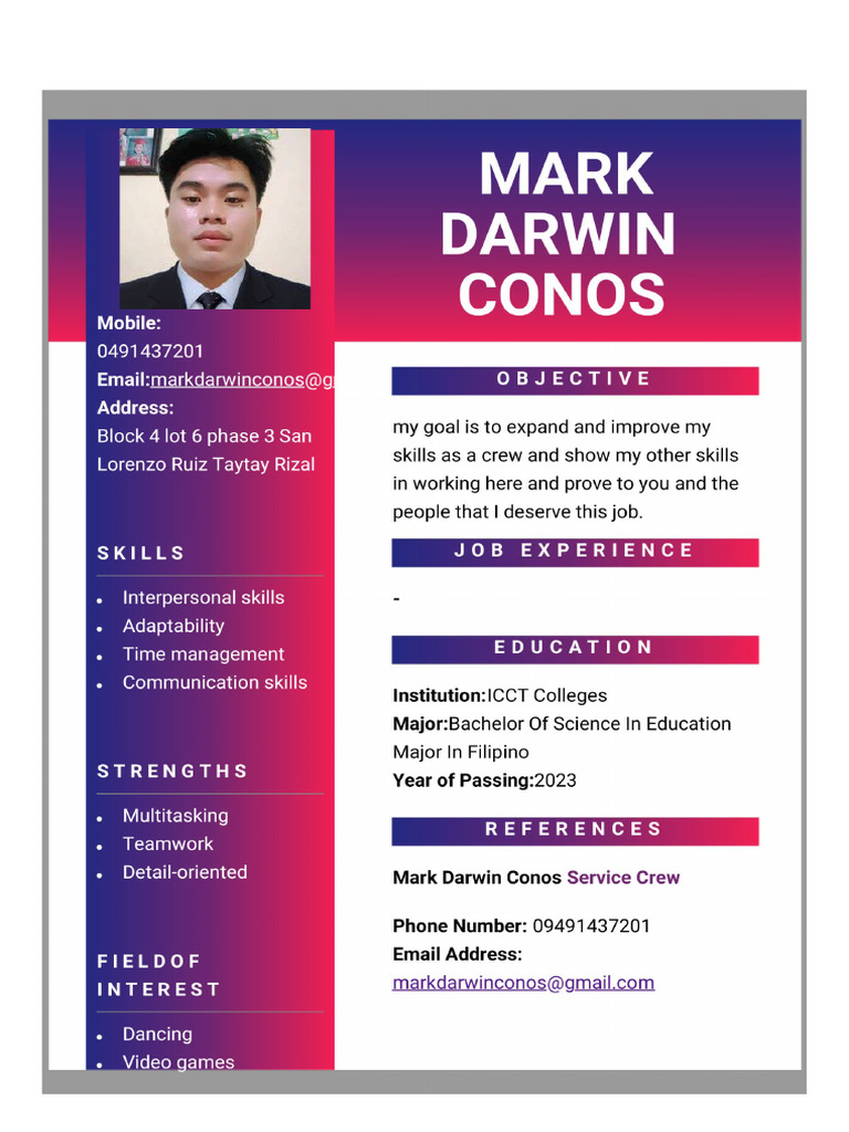 Mark Darwin Conos Resume | PDF