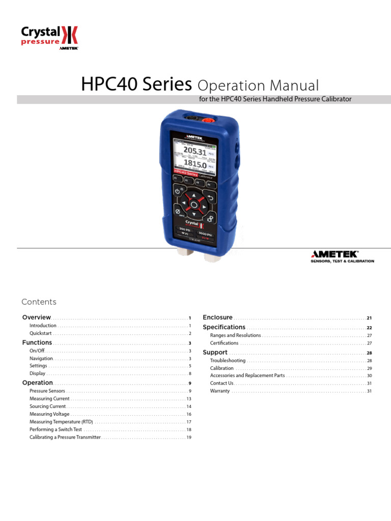 Digital Pressure Calibrator Hpc40 Series Manual Us | PDF | Pressure ...