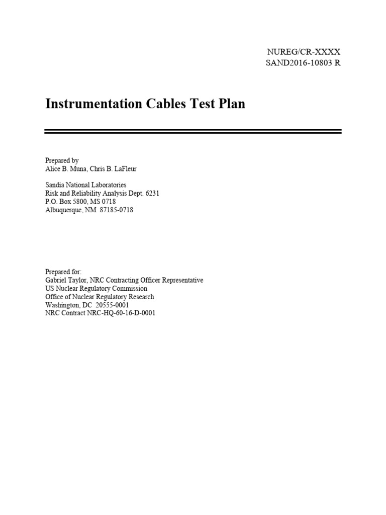 Instrumentation Cables Test Plan | PDF | Nuclear Regulatory Commission ...