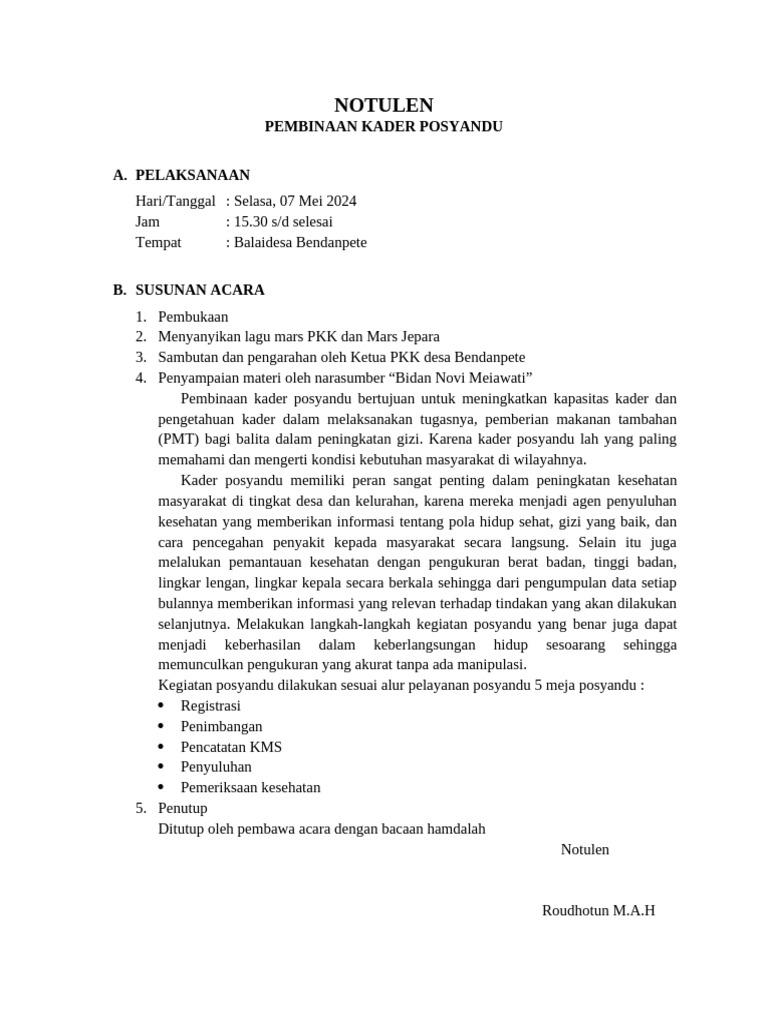 Notulen Pembinaan Kader Posyandu | PDF