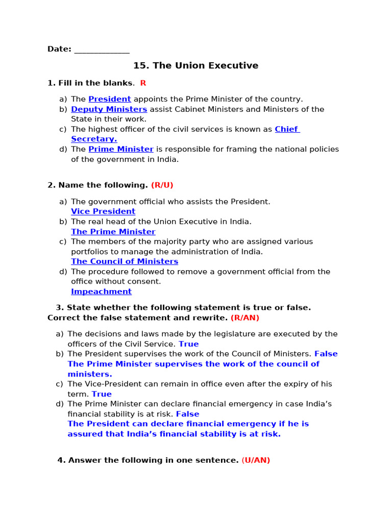 1. The Union Executive | PDF | Government Of India | Government