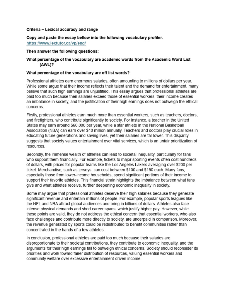 Essay Analysis - Lexical Range | PDF | Economic Inequality ...