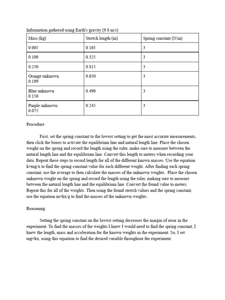 lab report | PDF | Weight | Gravity