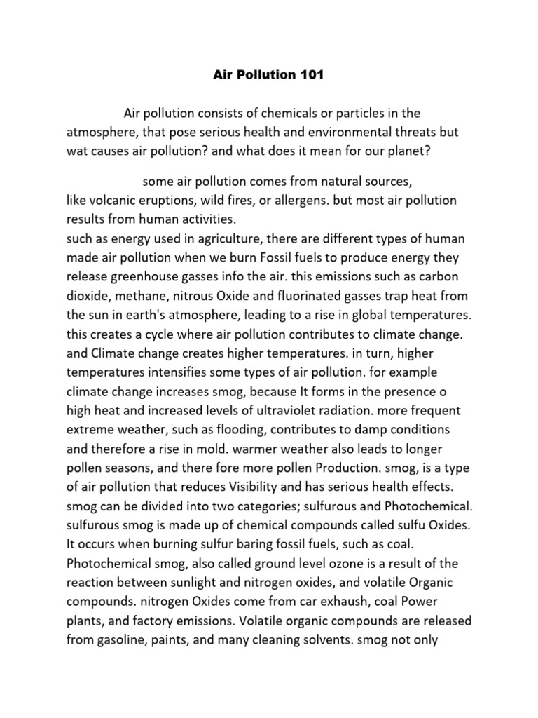 Understanding Air Pollution Causes & Effects | PDF | Atmosphere Of ...