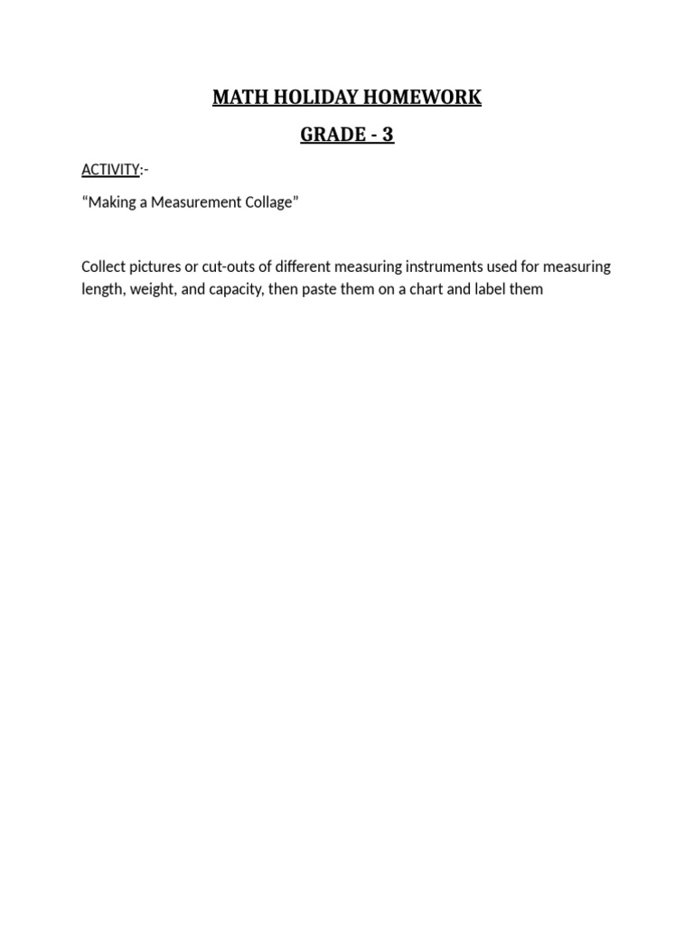 Math Holiday Homework Grade 3 - Jan | PDF