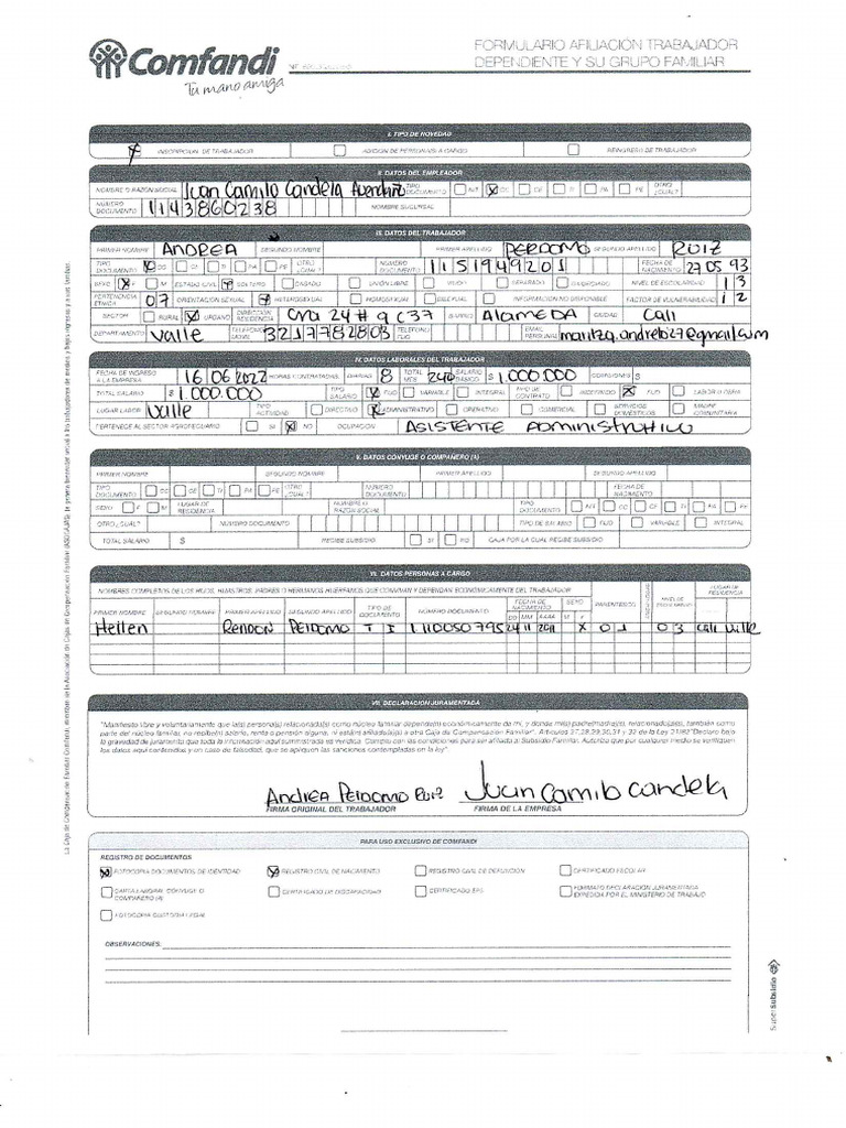 Formulario Comfandi | PDF