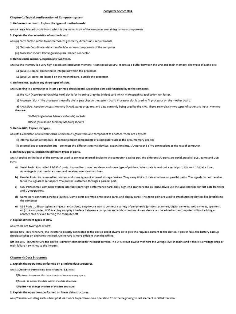 Computer Science QnA | PDF | Random Access Memory | Central Processing Unit