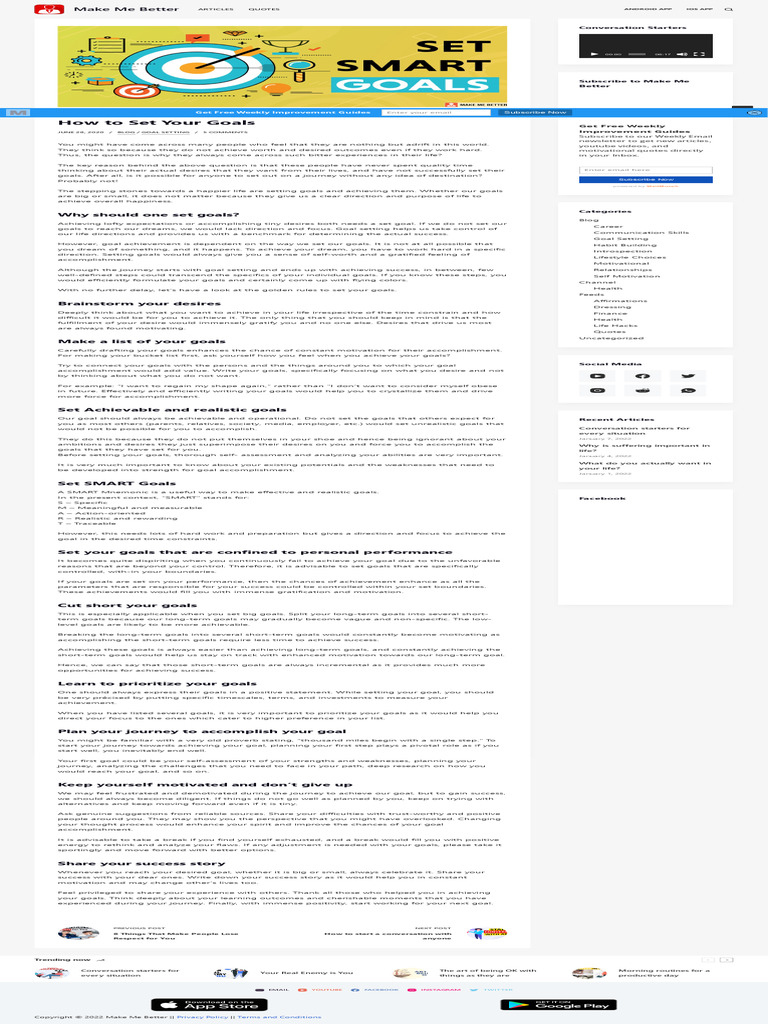 How To Set Your Goals - Make Me Better | PDF | Goal | Goal Setting