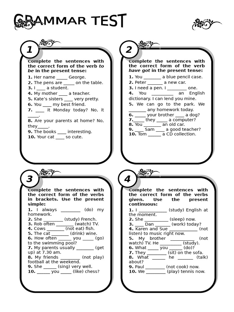 Grammar Test to Be Have Got Present Simple Present | PDF | Grammar ...