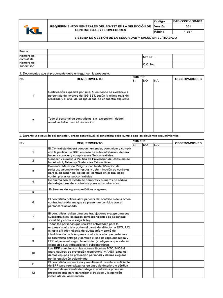 Requisitos SG-SST para Contratistas | PDF