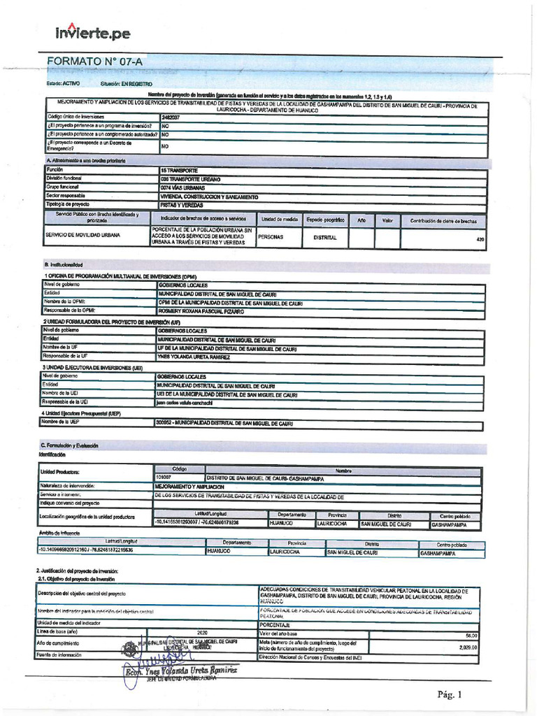 Formato 7a - Mejoramiento y Ampliaciòn Transitabilidad | PDF