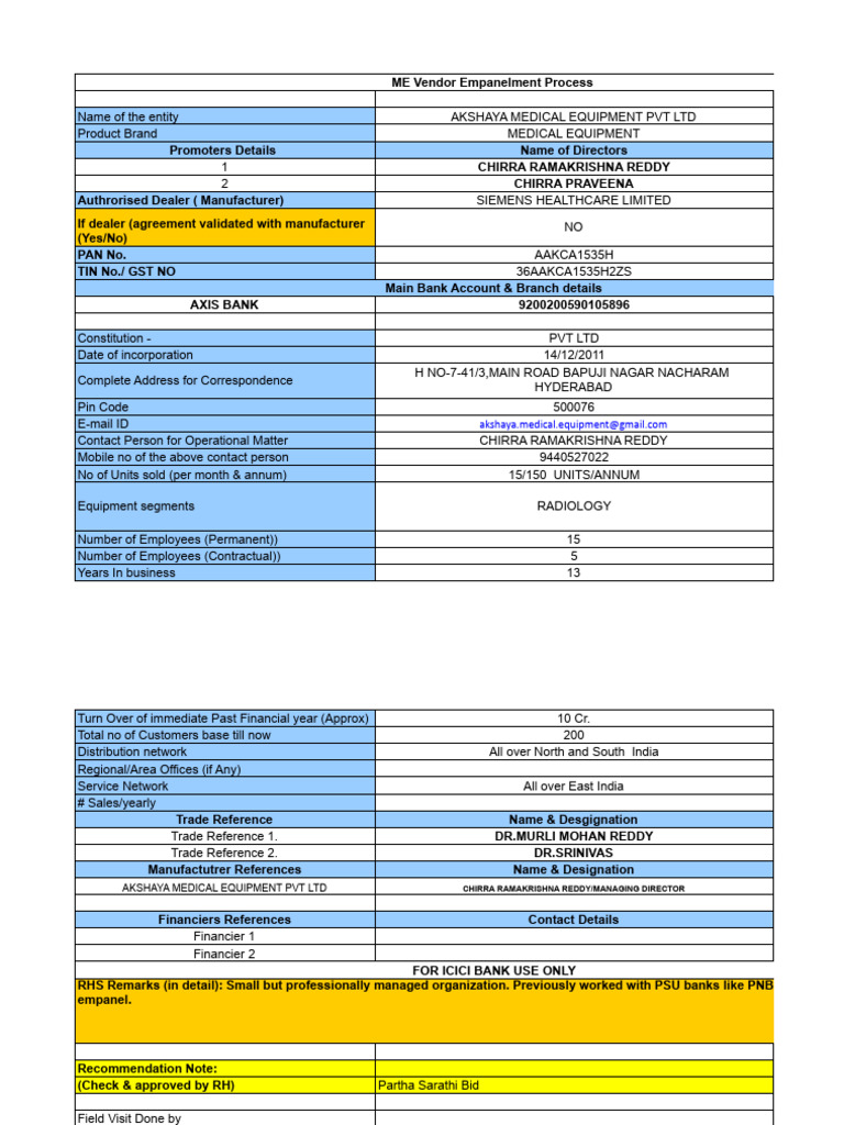 SAMPLE - ICICI - ME - Vendor - Empanelment - Format - XLSX - Sheet1 | PDF | Financial Services ...