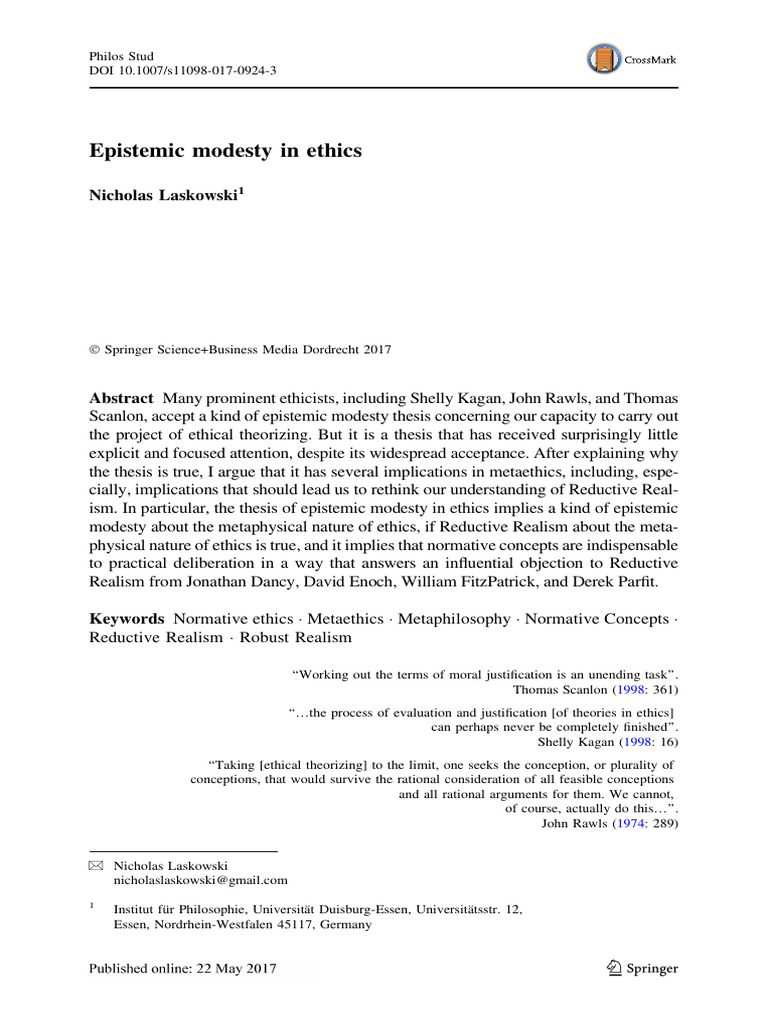 Epistemic Modesty in Ethics. Nicholas Laskowski | PDF | Utilitarianism ...