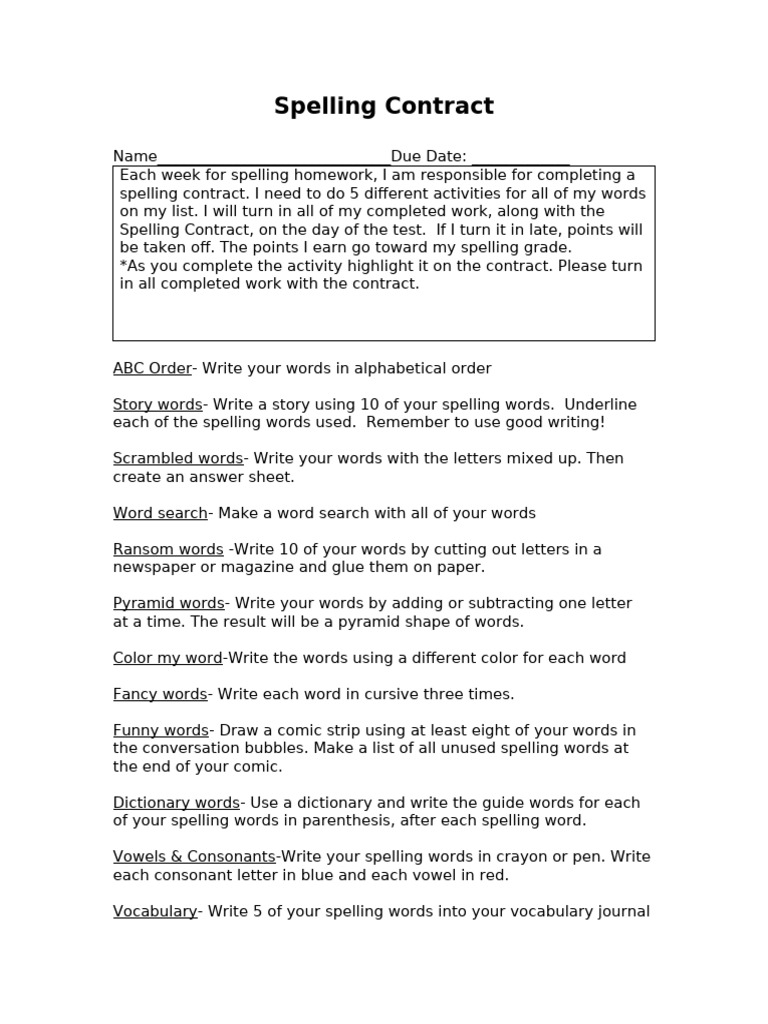 - spelling contract (1) | PDF