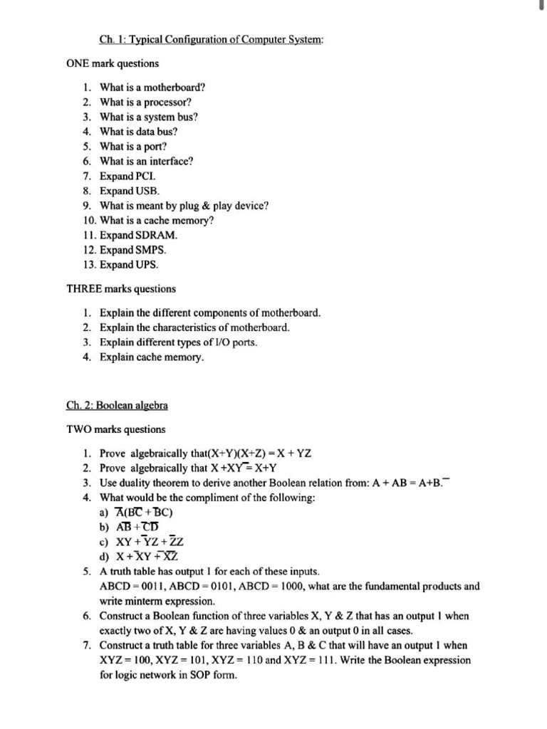 Computer Important Questions | PDF | Logic Gate | Boolean Algebra