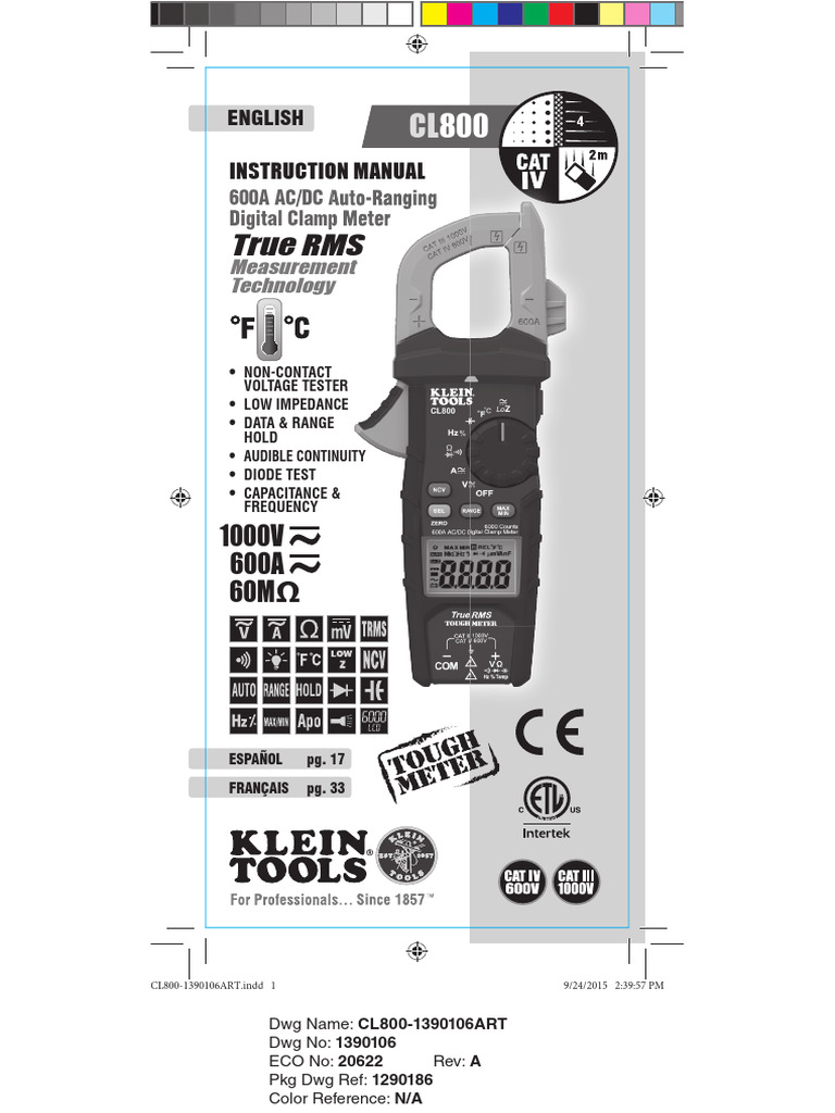 CL800 - Klein Clamp Meter English Instructions | PDF | Alternating ...