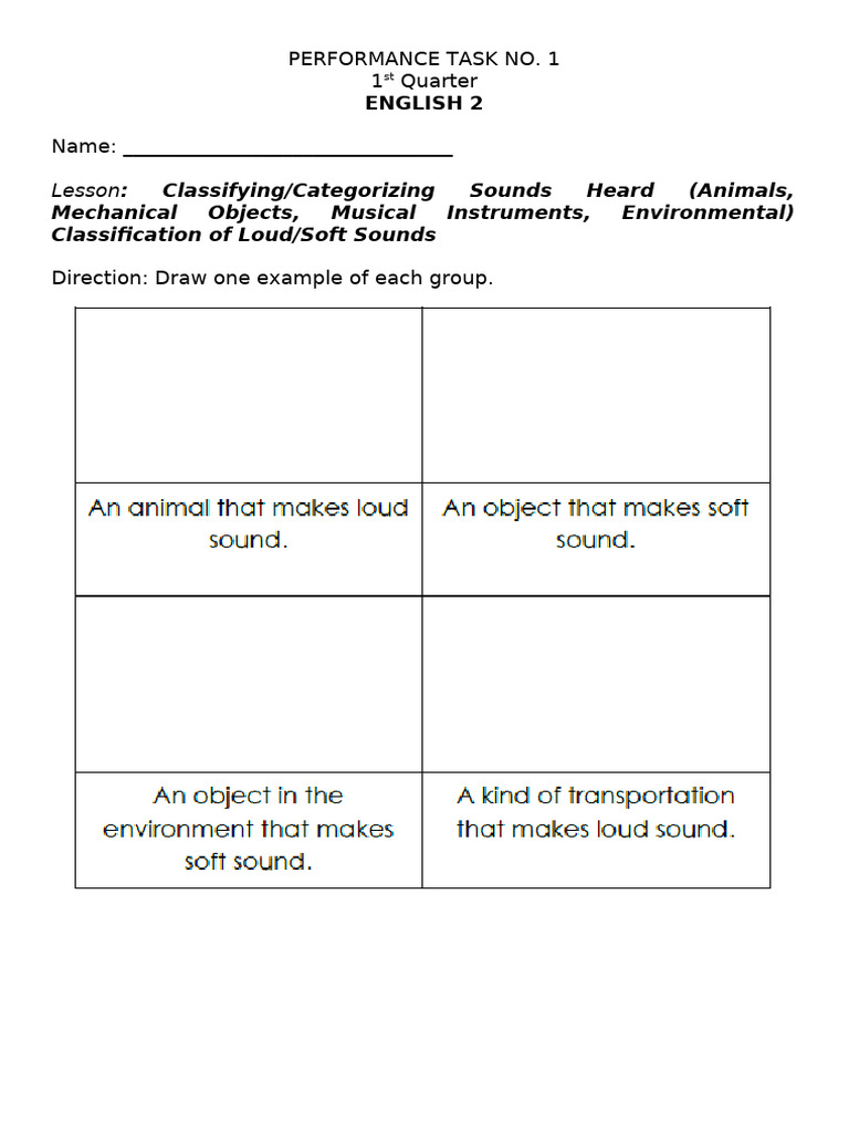 Classifying Sounds Activity for English 2 | PDF