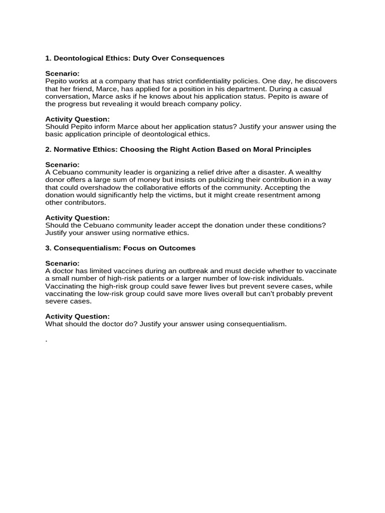 Deontological, Normative, and Consequentialism Activity | PDF