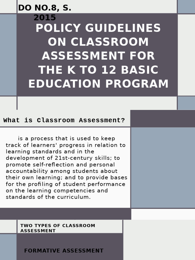 Policy Guidelines On Classroom Assessment For The K To 12 | PDF