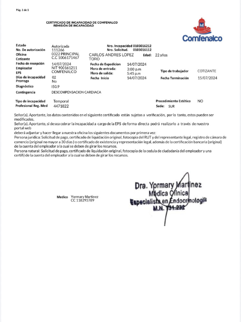 incapacidad comfenalco | PDF