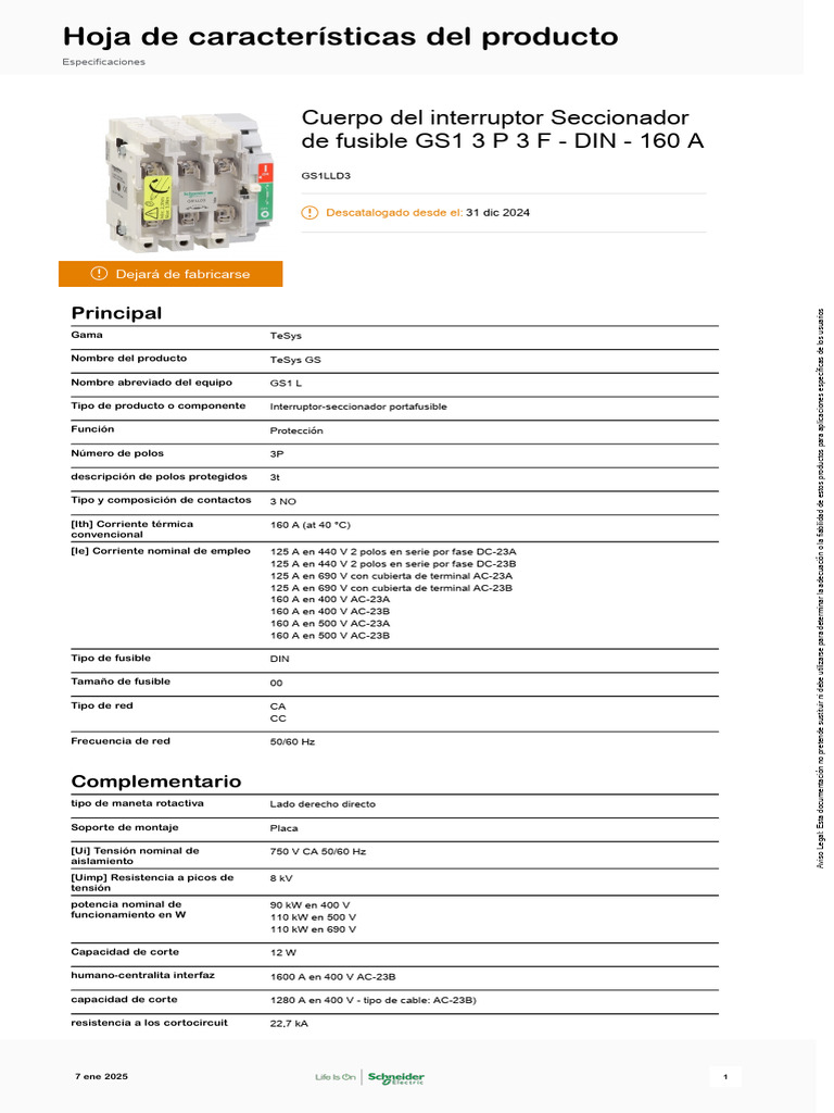 Interruptor GS1 L Descatalogado 2024 | PDF | Fusible (Eléctrico ...