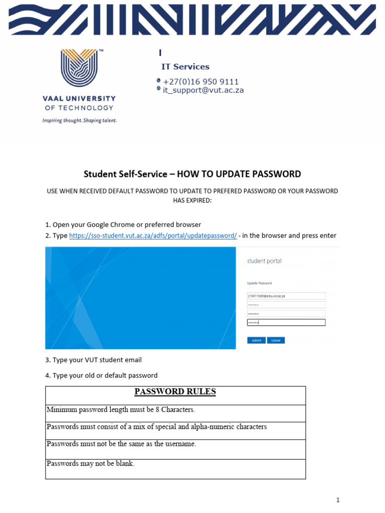 Student Self Service - PASSWORD UPDATE | PDF