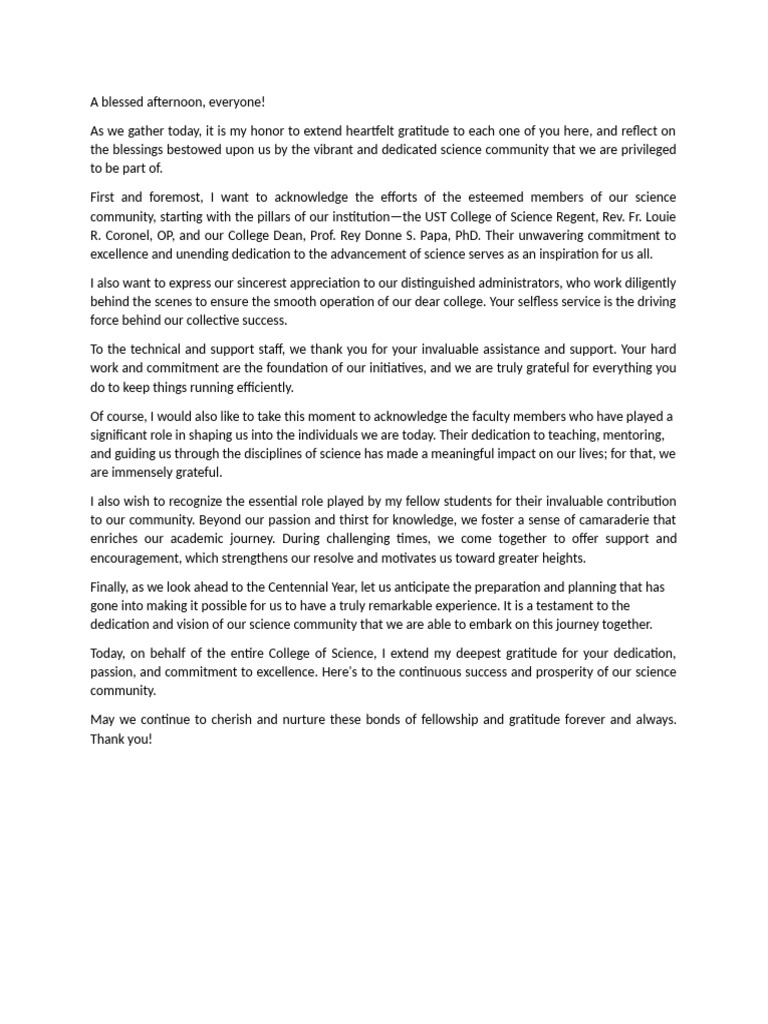 Thanksgiving Speech | PDF | Gratitude