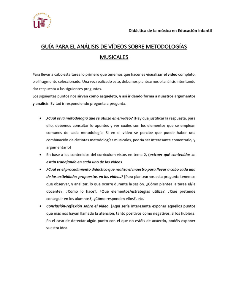 Guía Tarea de Aula - Metodologías Musicales (24-25) | PDF