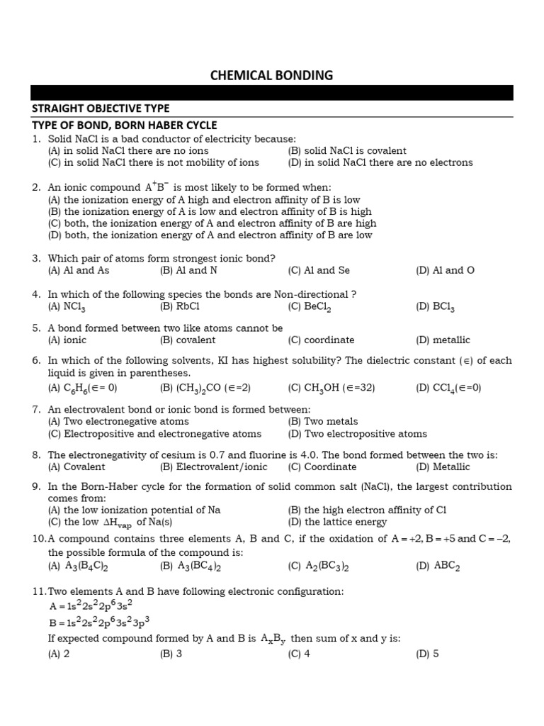 Chemical Bonding (ASSIGNMENT) | PDF | Ionic Bonding | Chemical Polarity
