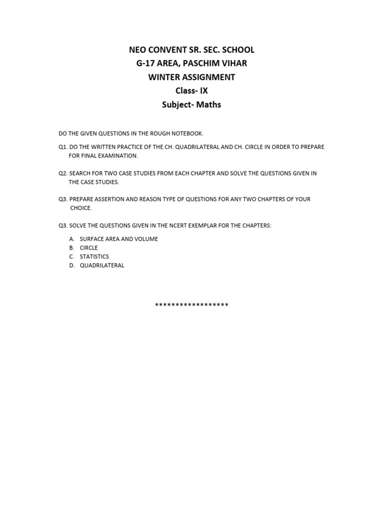 Ncs - Maths Maths Winter Assignment 23-12-2024 | PDF