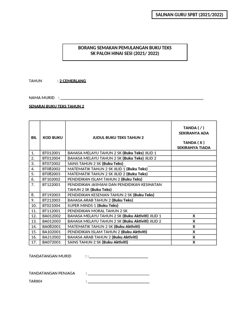 Borang SPBT T2 | PDF