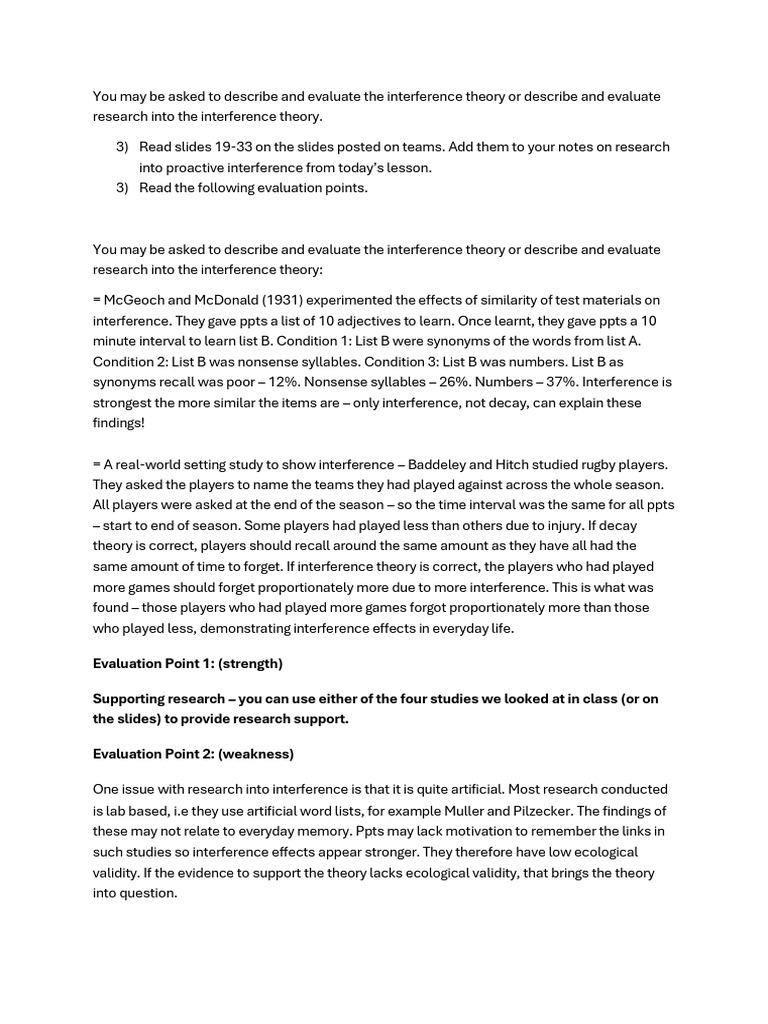 You May Be Asked To Describe and Evaluate The Interference T | PDF ...