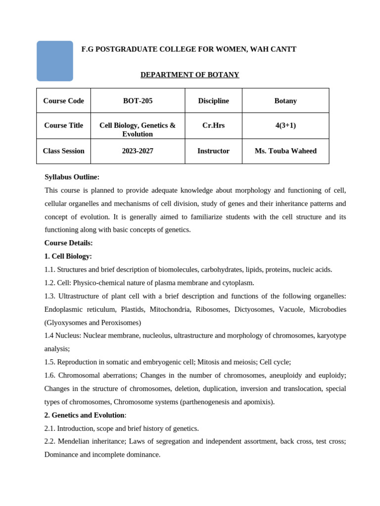 Cell Biology, Course File | PDF | Cell (Biology) | Gene