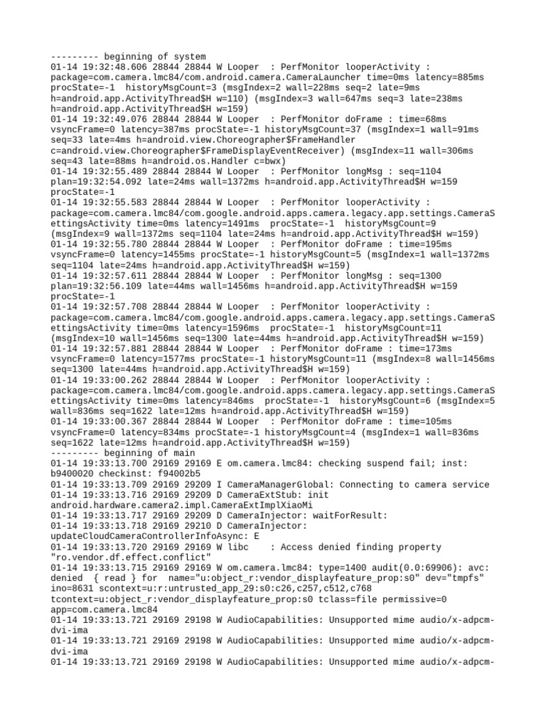 Camera App Performance Logs | PDF | Computing | Software