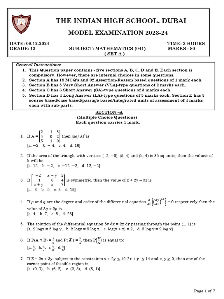 QP_G12_MATH_SET A_ME_2023-24 | PDF | Cartesian Coordinate System ...