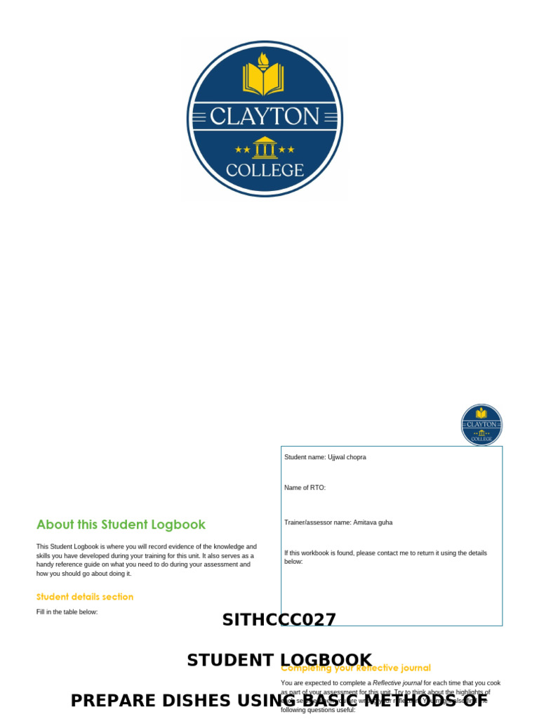 SITHCCC027 Student Logbook Guide | PDF | Cooking | Foods