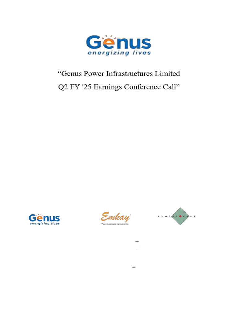 Genus Power Infrastructures Limited Q2FY25 Earnings Call Transcript ...