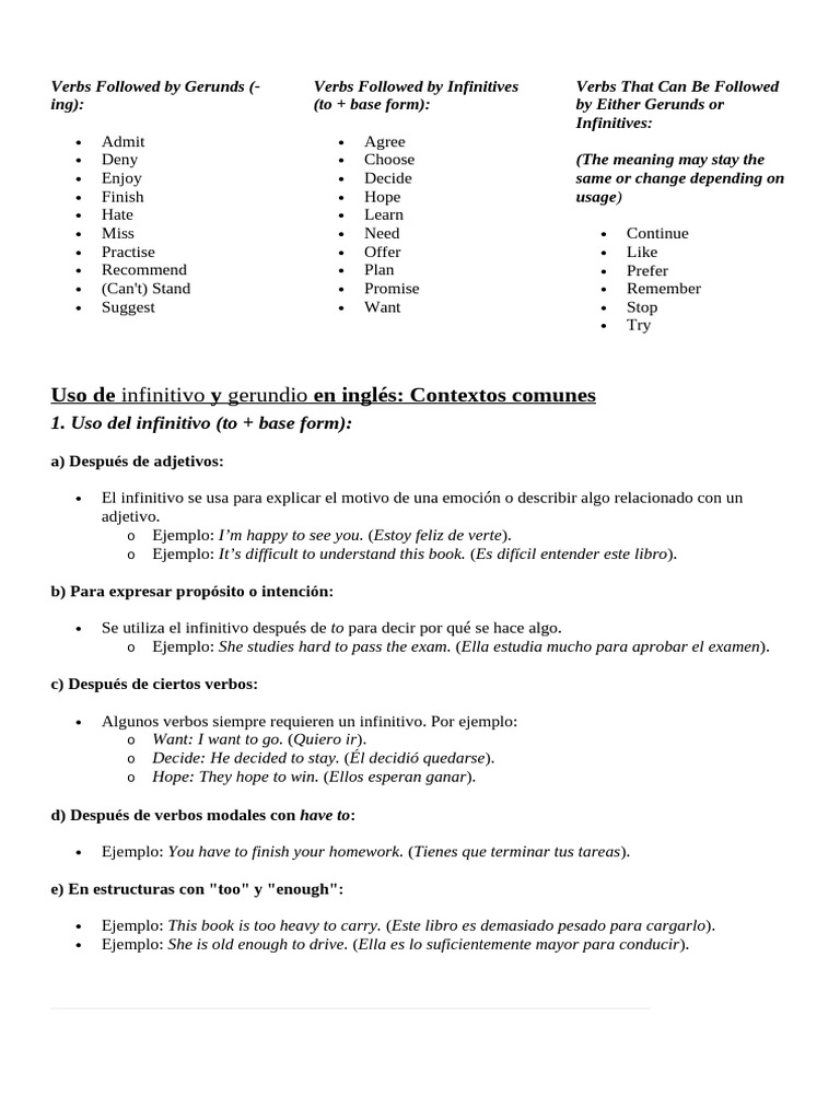 Verbs Followed by Gerunds or Infinitive | PDF | Sintaxis | Morfología