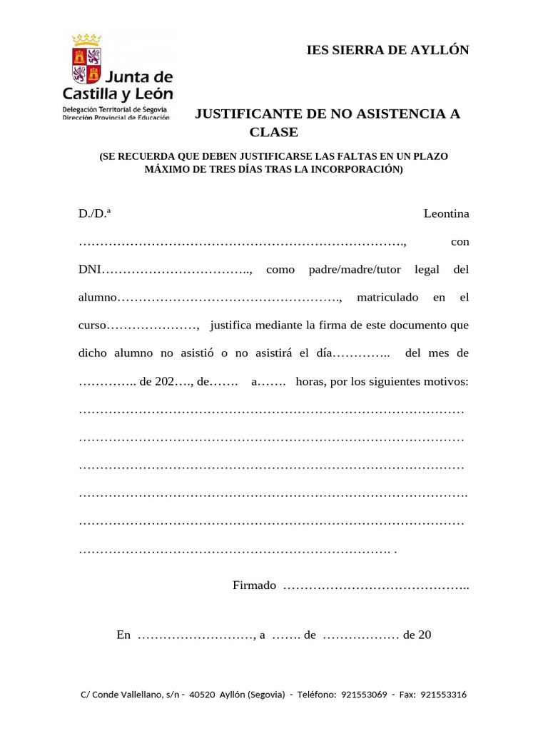 JUSTIFICANTE DE NO ASISTENCIA A CLASE | PDF