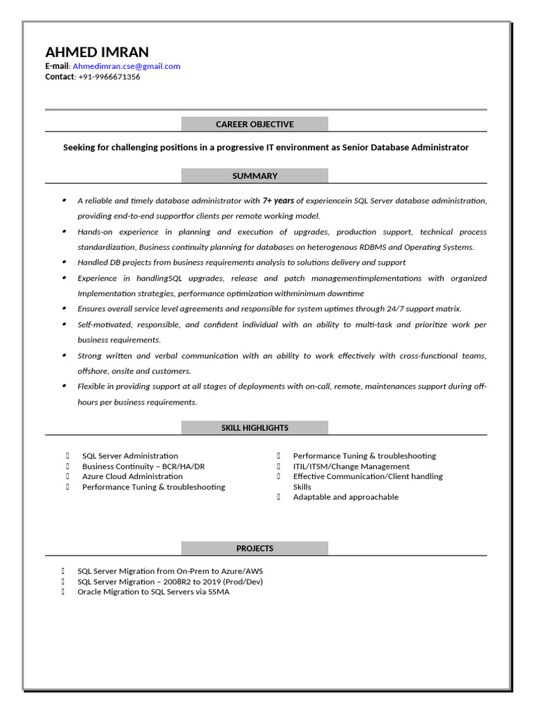 Resume (1) | PDF | Databases | Microsoft Sql Server