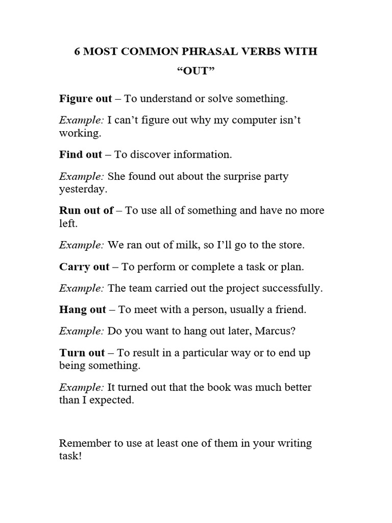 Common Phrasal Verbs with "Out" | PDF