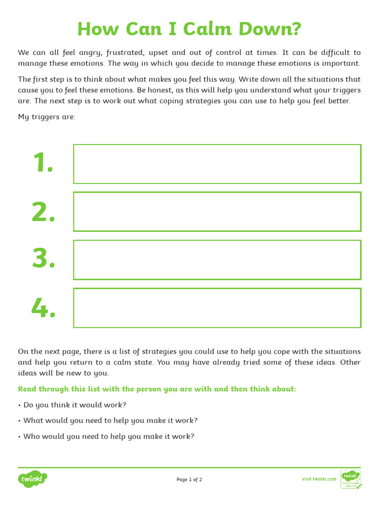 How Can I Calm Down Activity Sheet | PDF