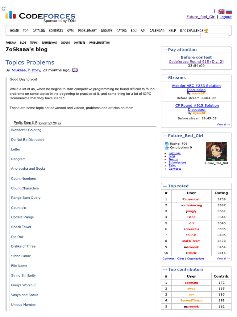 Topics Problems - Codeforces | PDF | Computer Programming | Computing Topics Problems - Codeforces | PDF | Computer Programming | Computing
