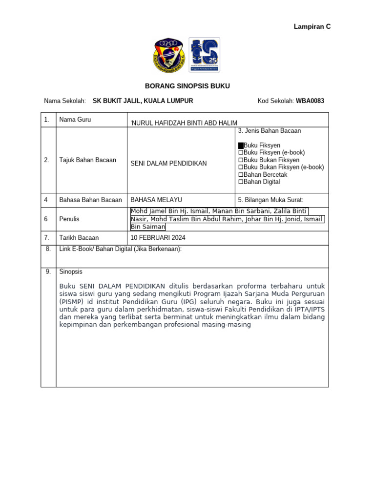 Borang Sinopsis Buku (Sila Download) | PDF